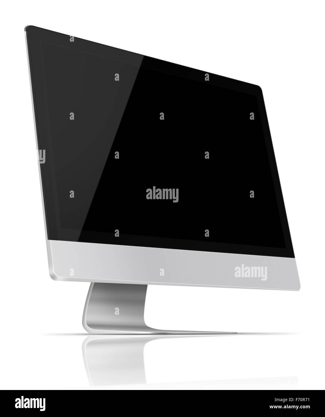 Flat screen computer monitor with empty screen and reflection isolated ...