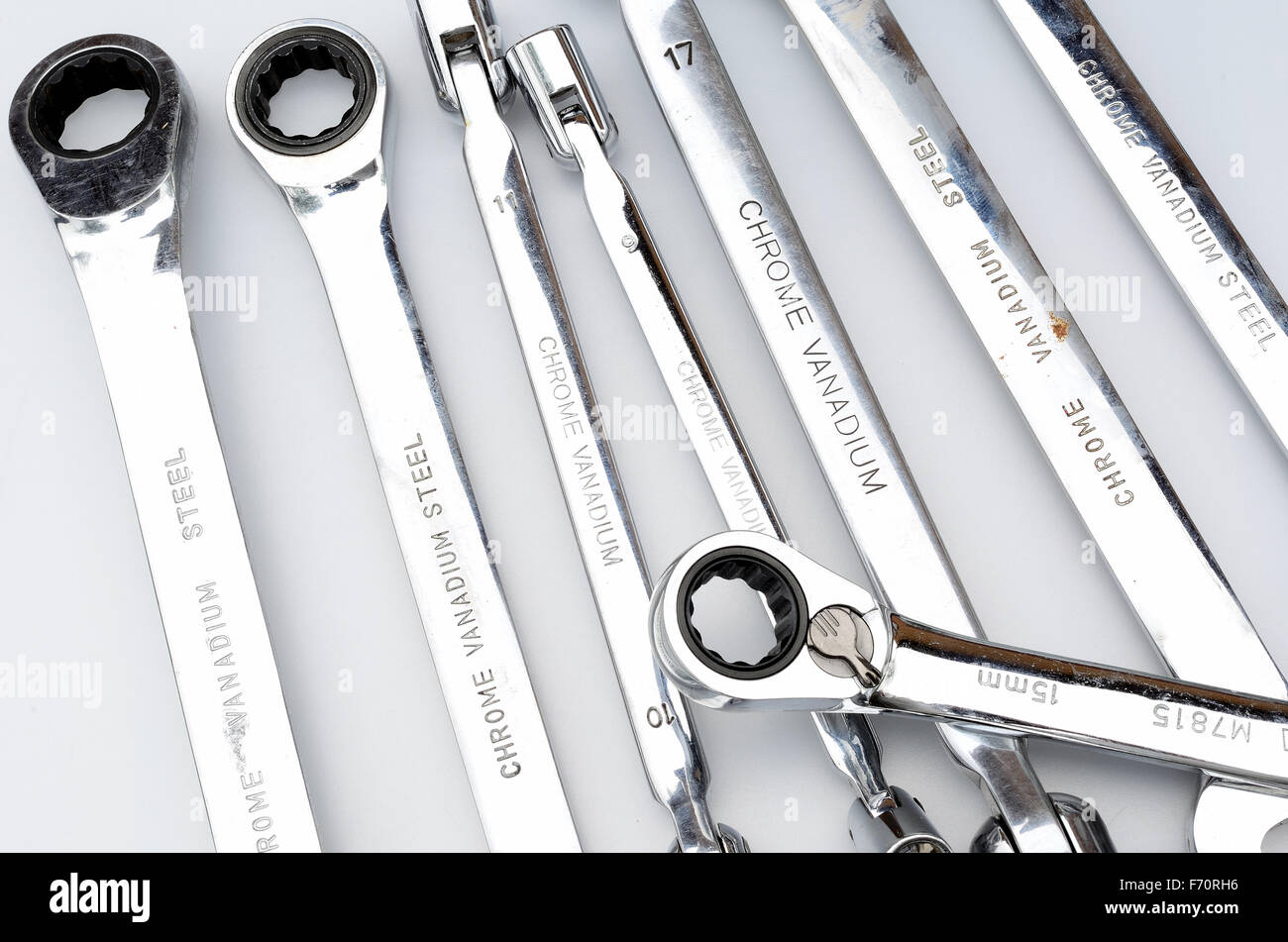 flex handle tool and wrenches with ratchet function isolated on white ...