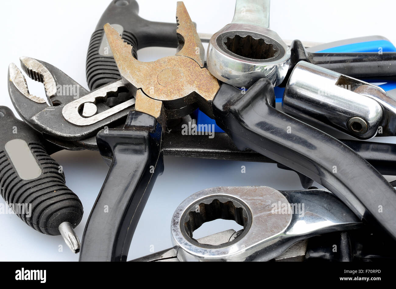 assorted pliers and tool on white background Stock Photo - Alamy