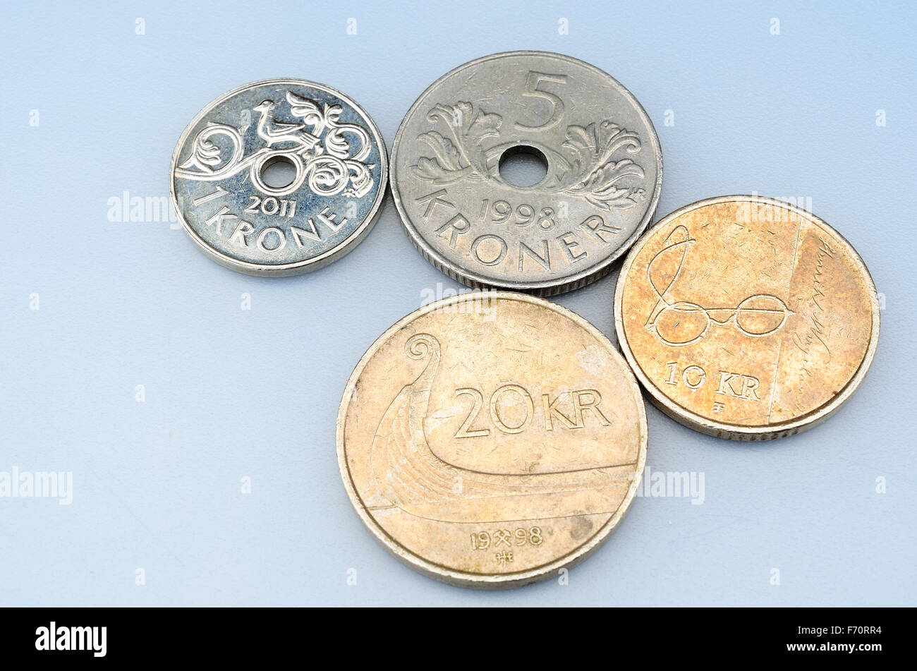 All current norwegian coin currency on white background macro photo ...
