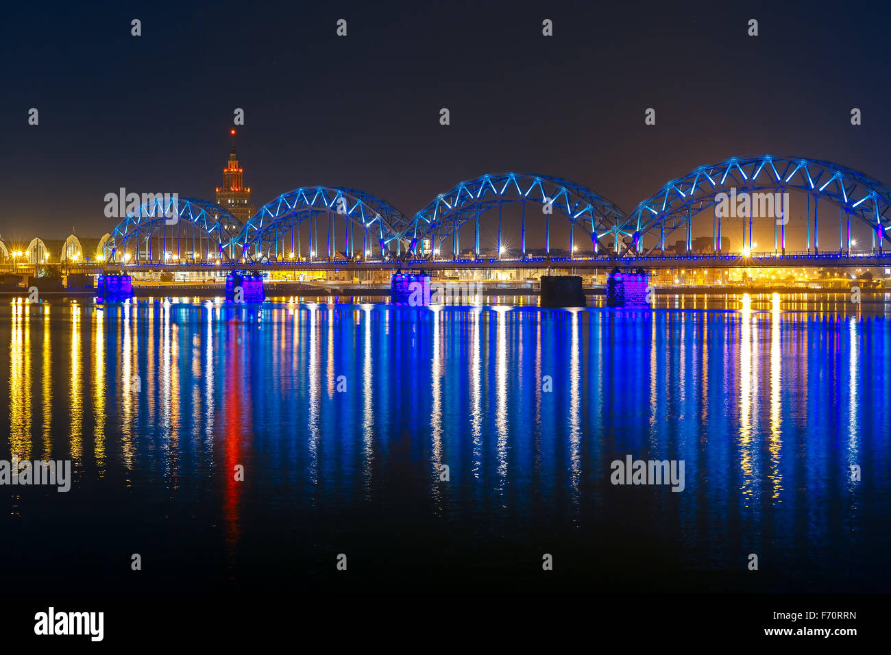 Railway Bridge at night, Riga, Latvia Stock Photo - Alamy