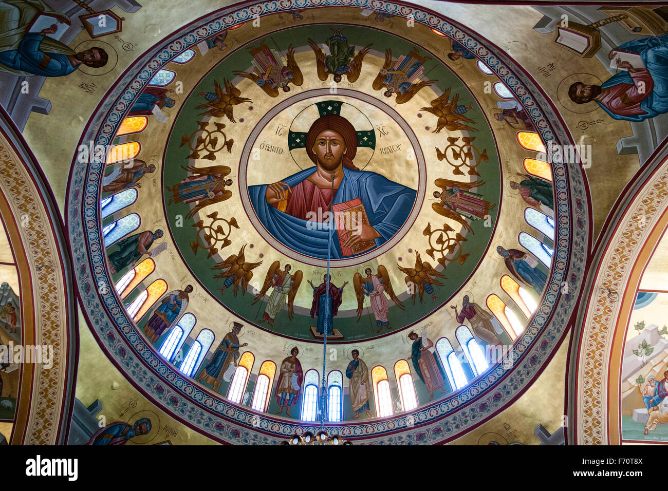 Santorini. Interior of Greek Orthodox Cathedral at Fira, Ceiling ...