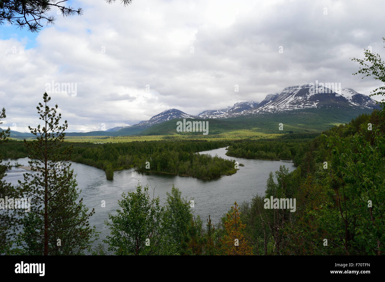 mighty river and majestic mountain in forest landscape Stock Photo - Alamy