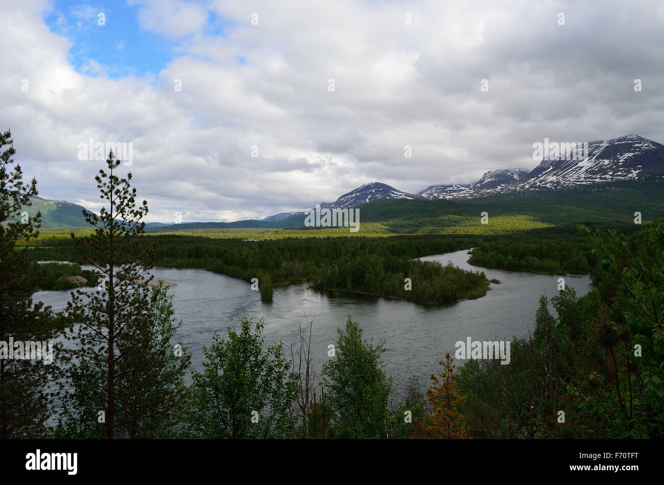 mighty river and majestic mountain in forest landscape Stock Photo - Alamy