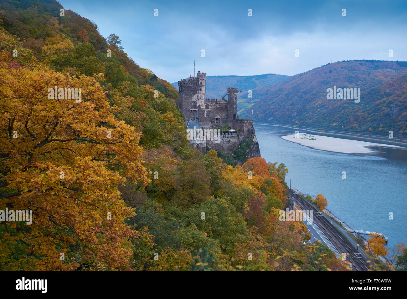 Castle Rheinstein at the Rhine near Trechtinghausen,Upper Middle Rhine ...