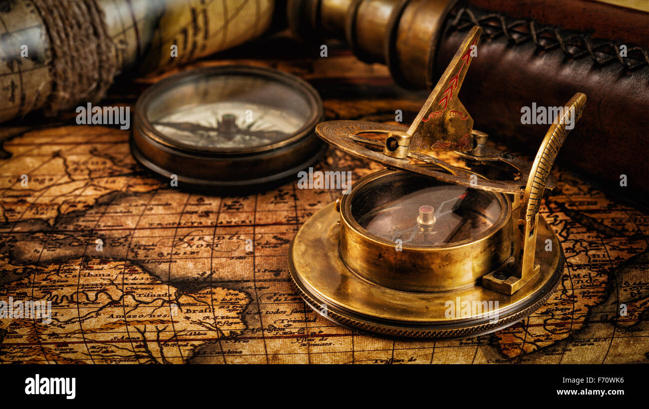 Old vintage compass on ancient map Stock Photo - Alamy