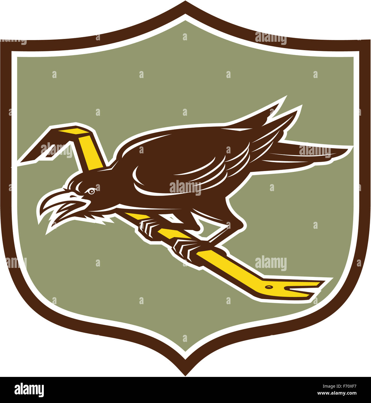 `Illustration of a crow bird perched on a crowbar viewed from the side ...