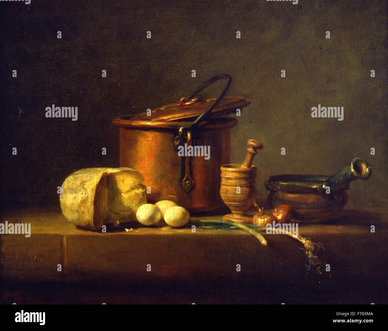 Jean Siméon Chardin - Still Life with Copper Pot, Cheese and Eggs Stock ...