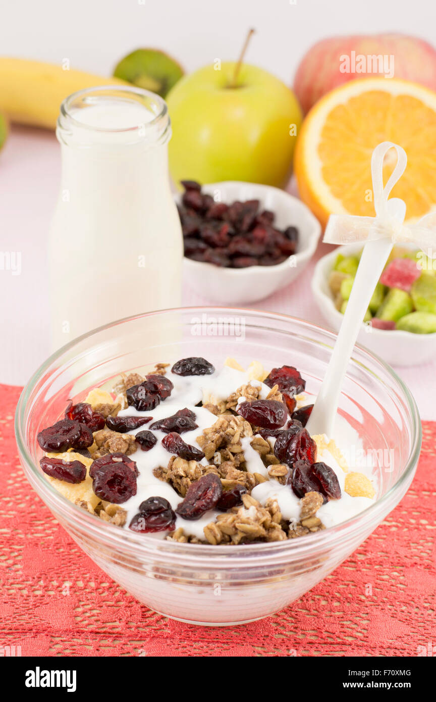 Healthy and fresh macrobiotic breakfast with cereals and milk Stock ...