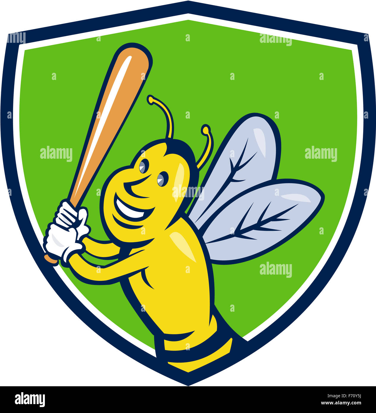 Cartoon style illustration of a killer bee baseball player smiling ...