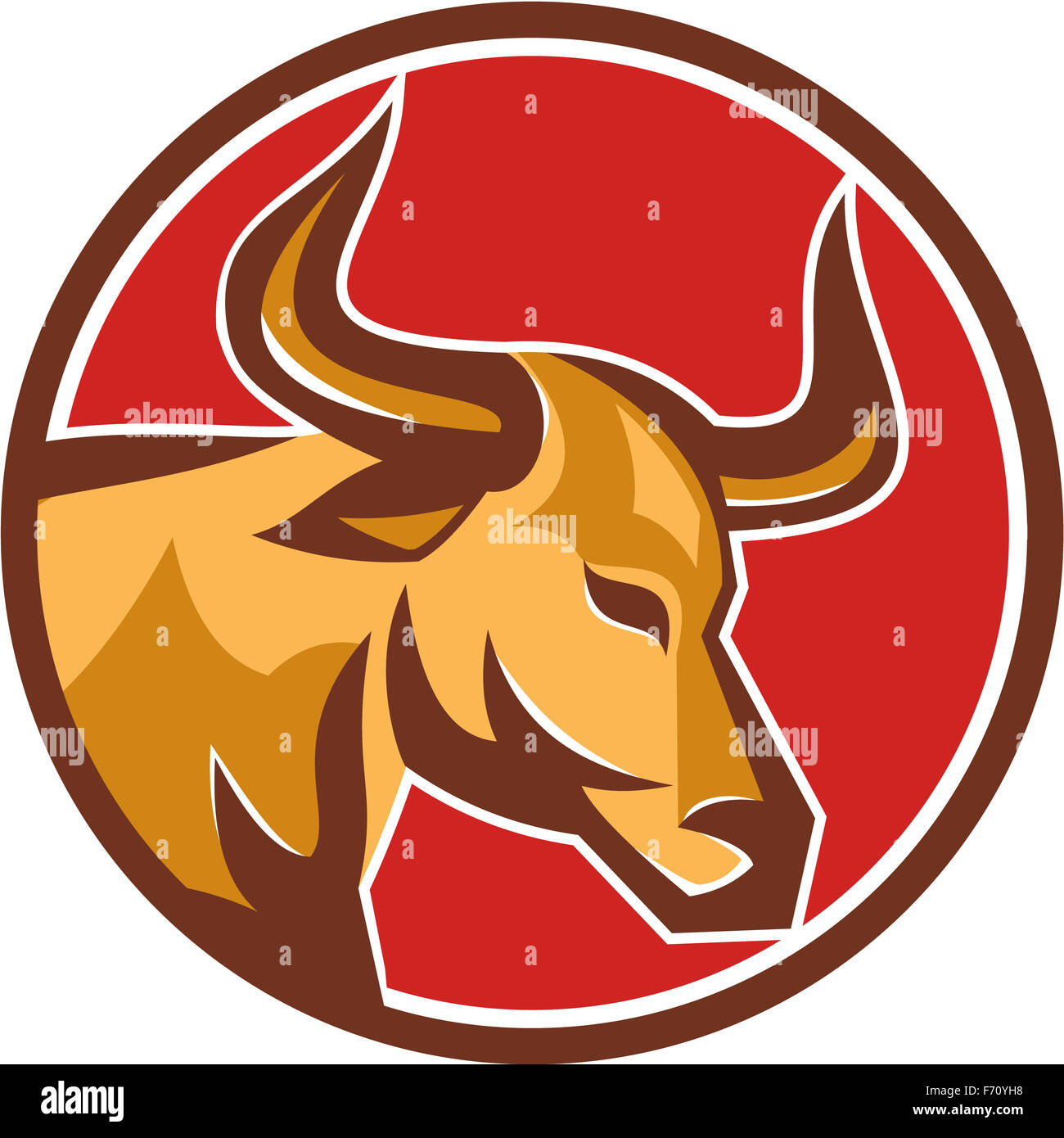 Illustration of a texas longhorn bull head viewed from side set inside ...
