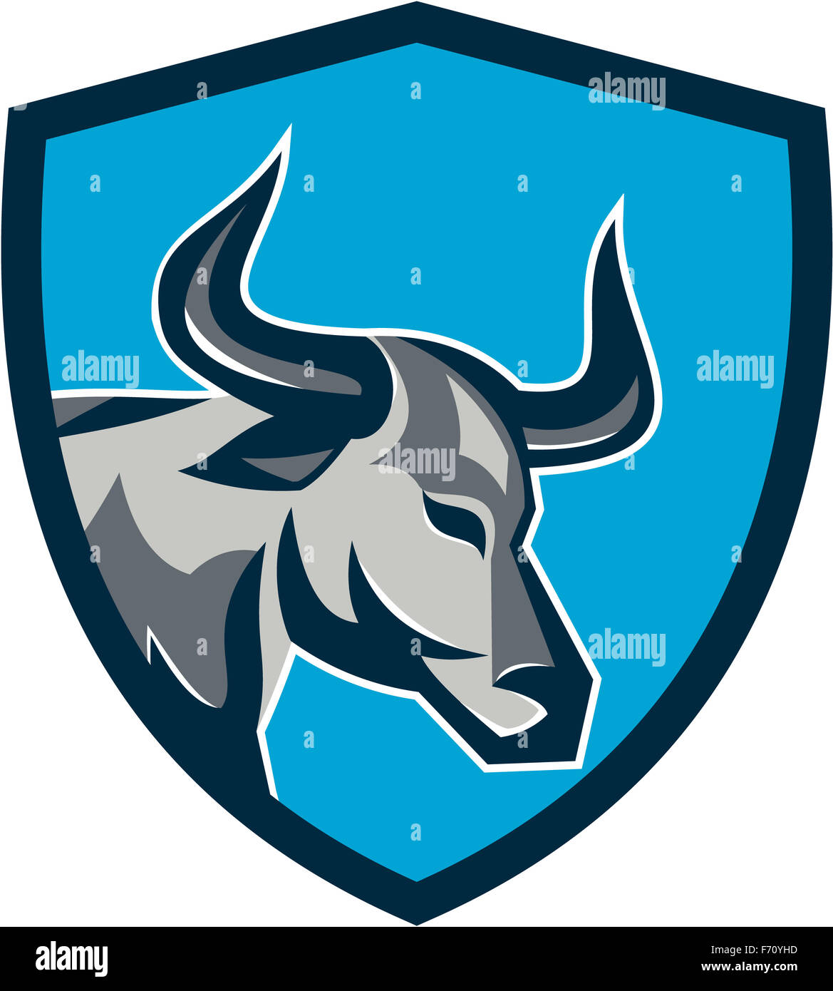 Illustration of a texas longhorn bull head viewed from side set inside ...