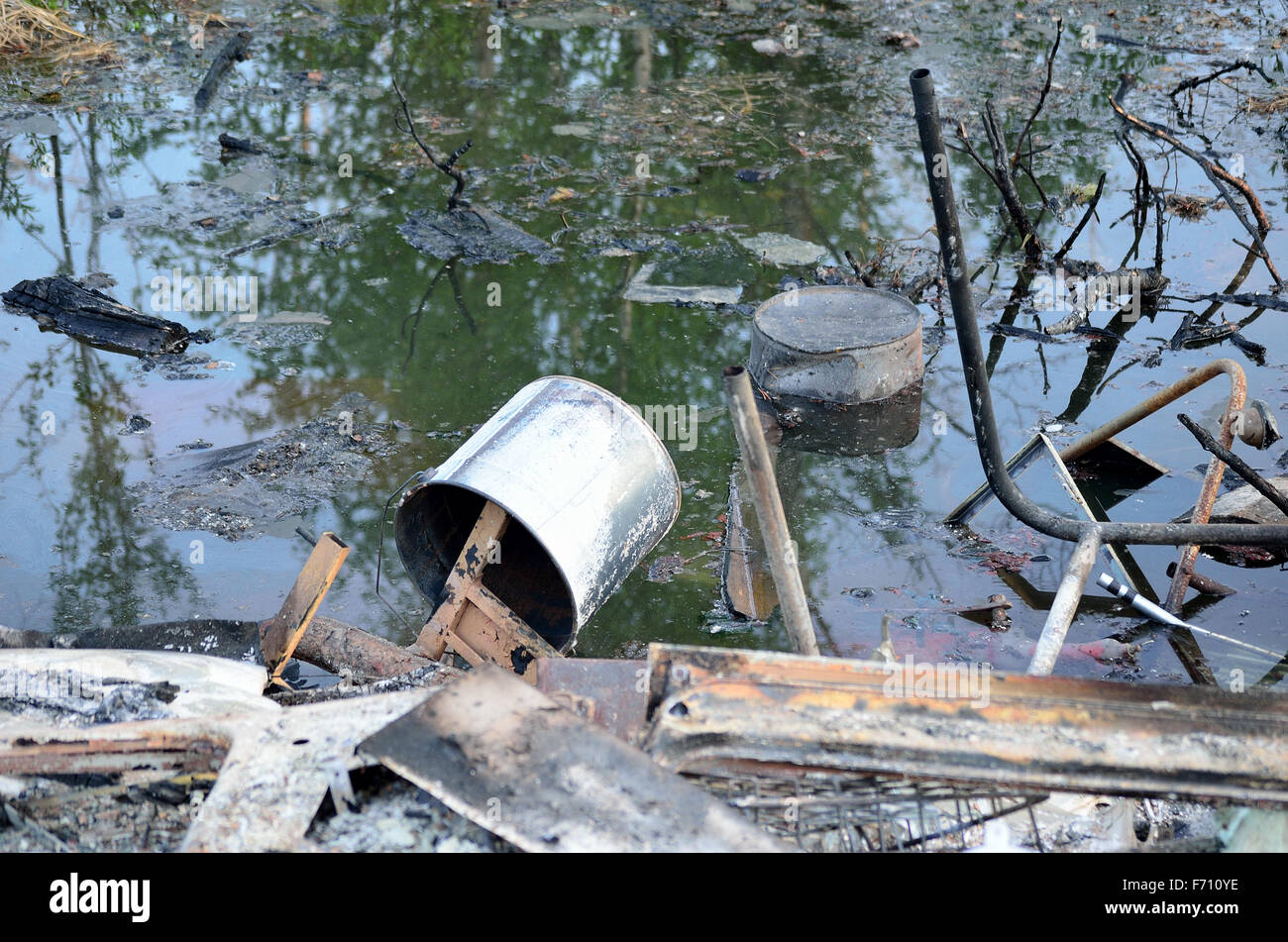 floating flotsam after river flood Stock Photo - Alamy