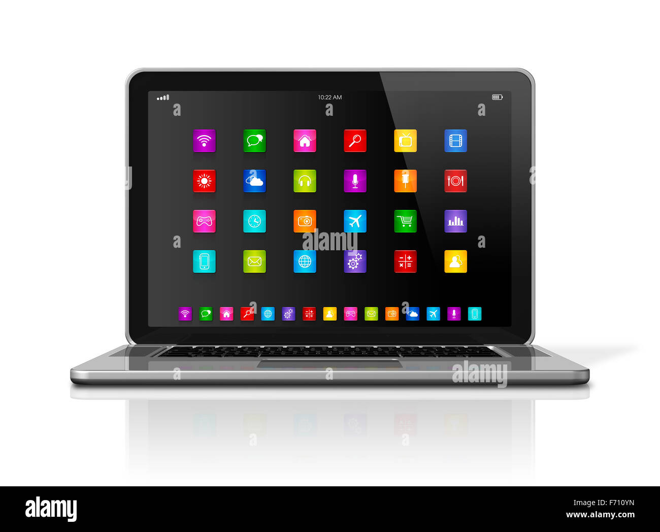 3D Laptop Computer with apps icons interface - isolated on white with ...