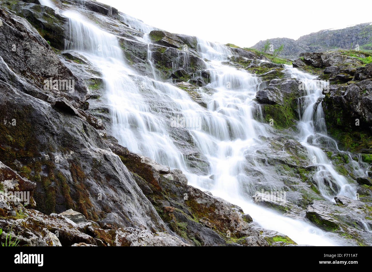 clean fresh water stream running down mountain side in summer landscape ...