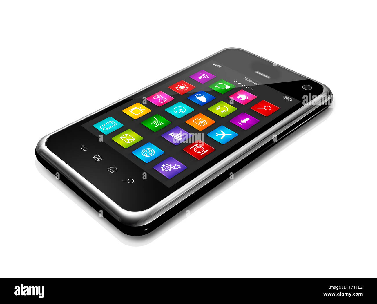 3D mobile phone, mobile phone with apps icons interface - isolated on ...