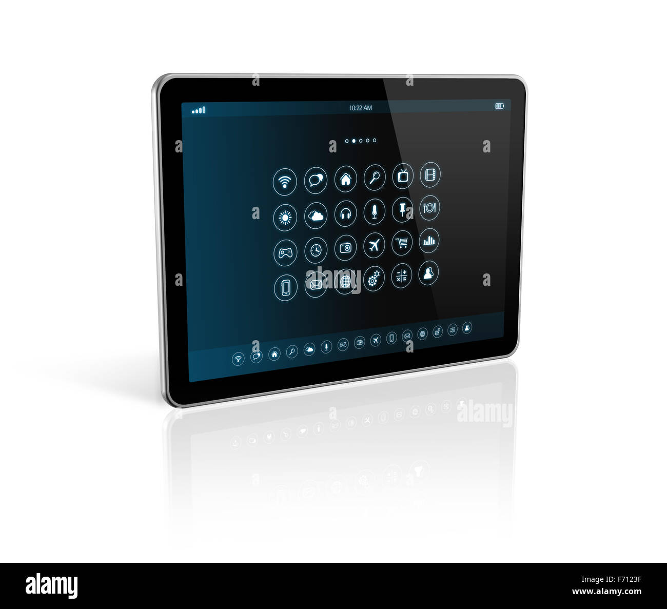3D digital tablet with apps icons interface - isolated on white with ...