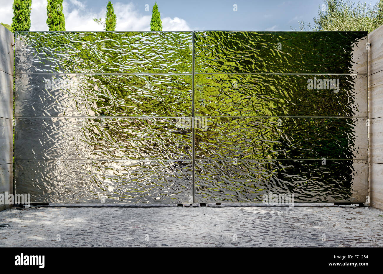 Modern silver gates Stock Photo - Alamy