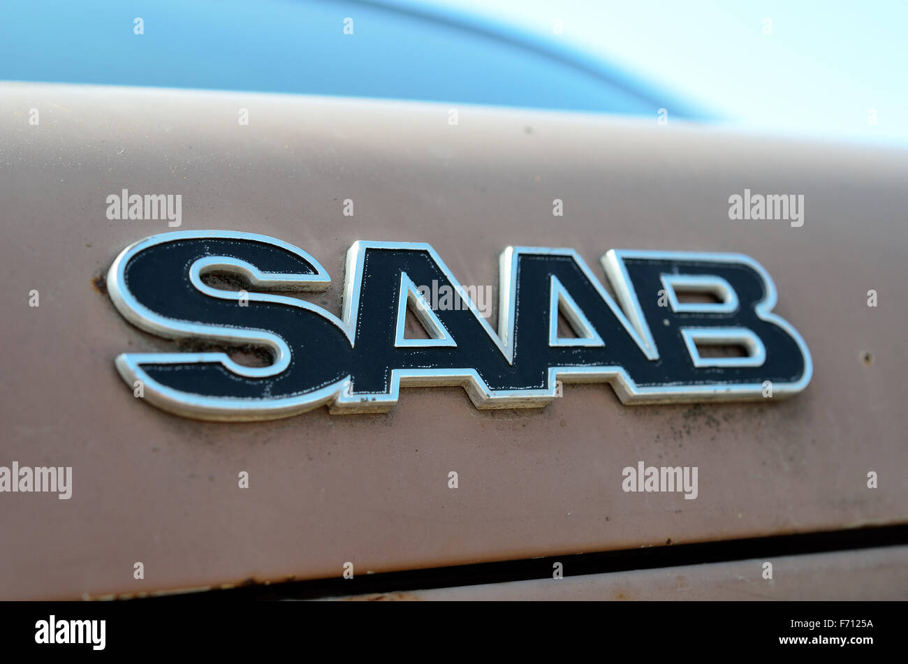 old worn saab badge on car Stock Photo - Alamy