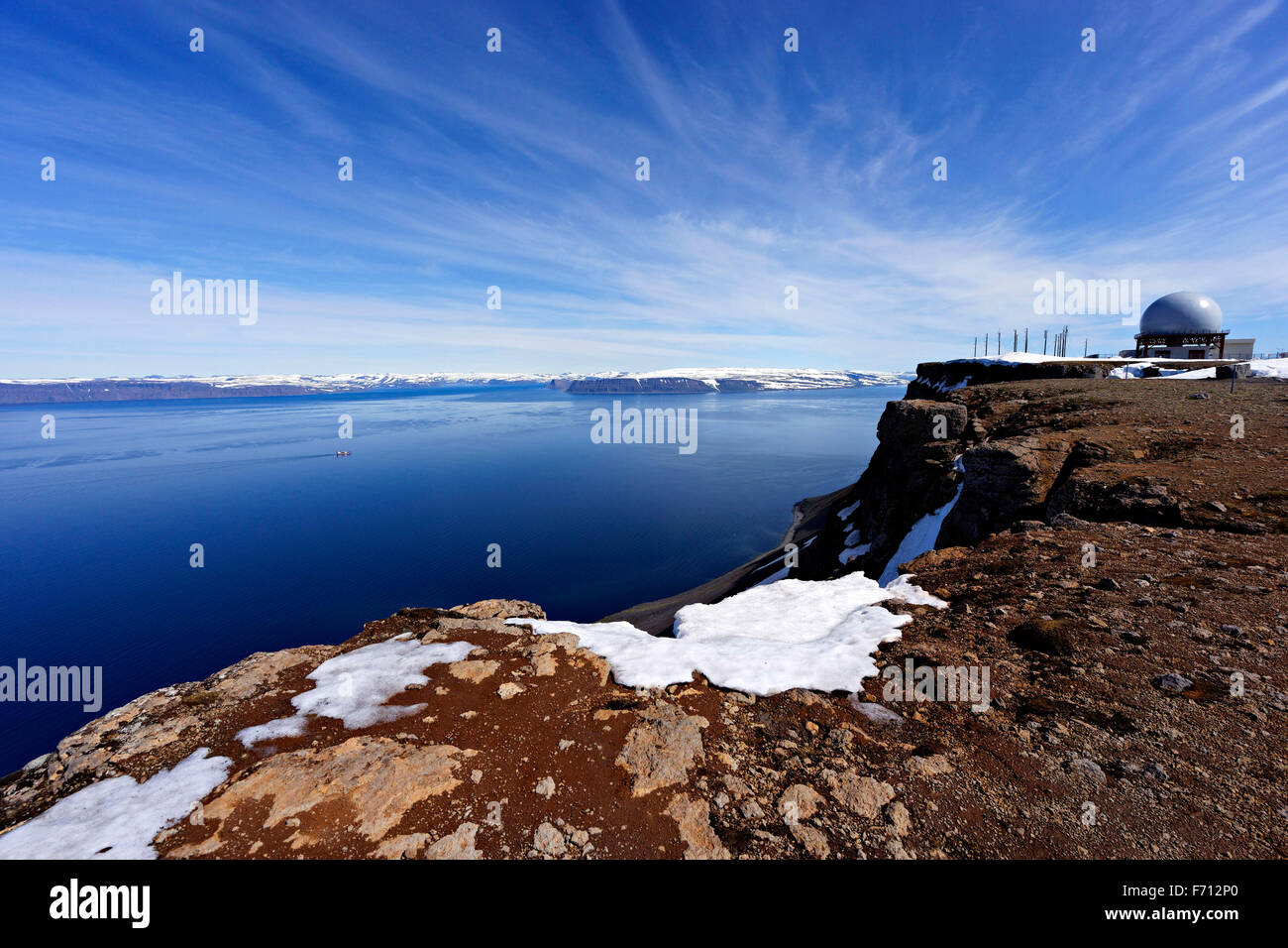 Radar station from the summit of Bolafjall in Bolungarv’k, Westfjords ...