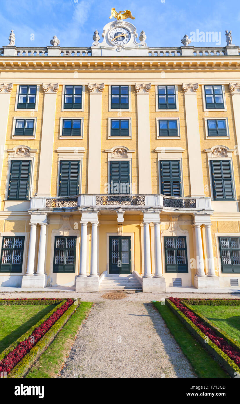 Facade of Schonbrunn Palace in Vienna, Austria. It's a former imperial ...