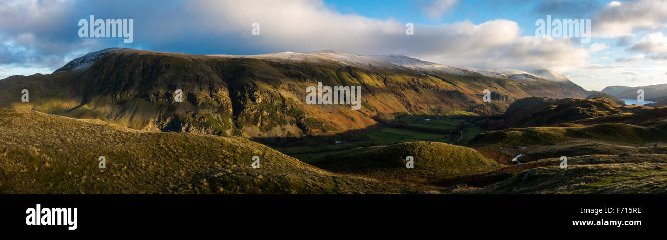 A panoramic of the helvellyn range with the last of the daylight from ...
