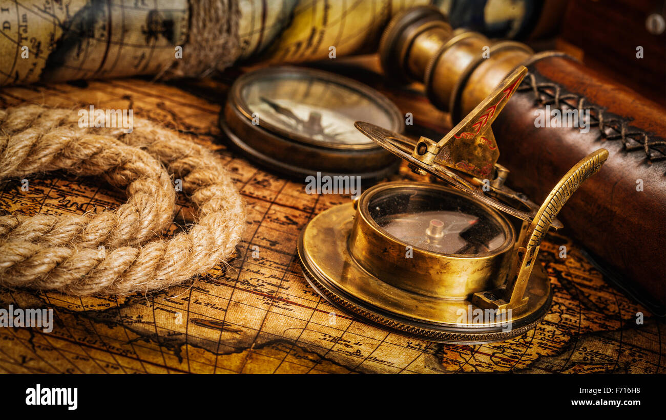 Old vintage compass on ancient map Stock Photo - Alamy