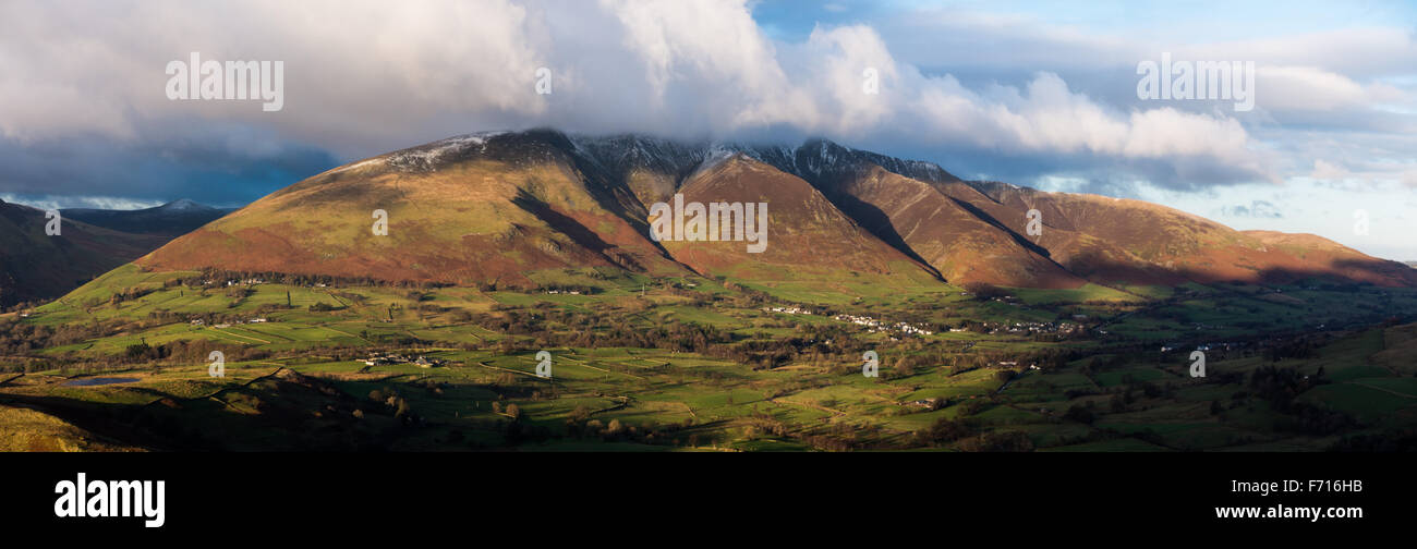 Blencathra with stormy snow clouds lingering on the summit and the ...