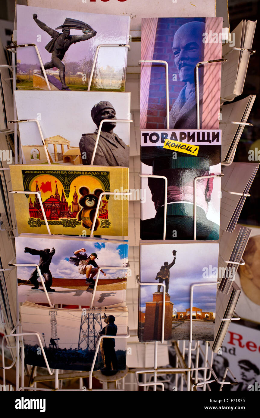 Communist postcards for sale at the Budapest Memento Park (Statue Park ...