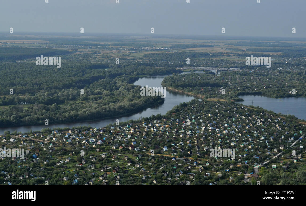 Neighborhoods of Kovrov from the air, collective gardens, river Klyazma ...