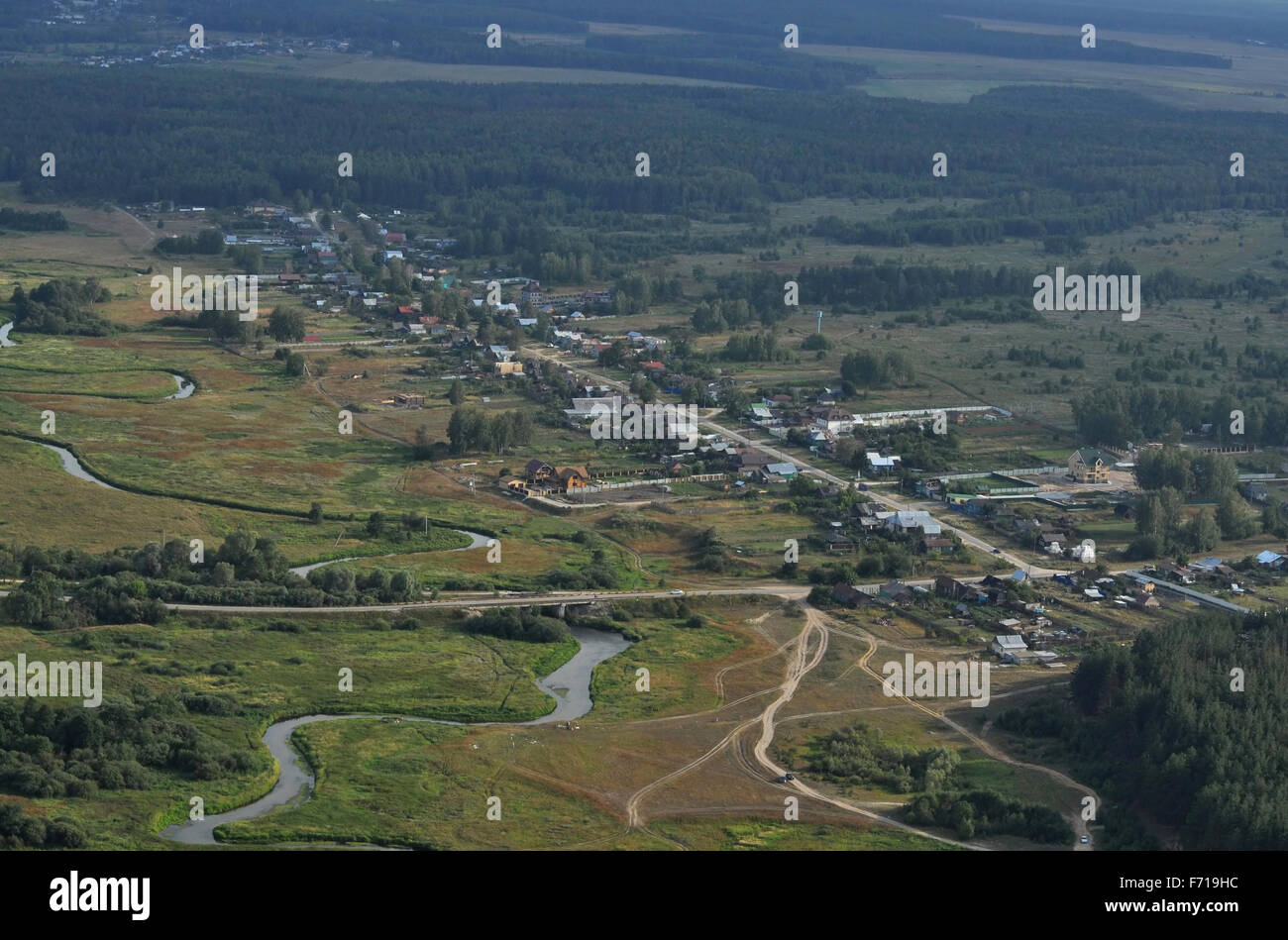 Neighborhoods of Kovrov from the air, river Nerekhta and village Pogost ...