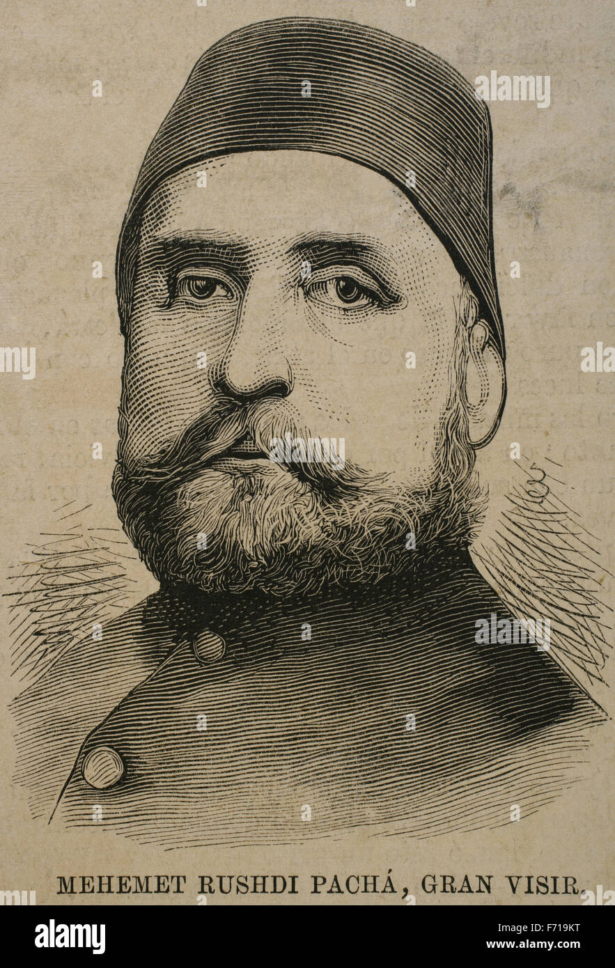 Mehmed Rushdi Pasha (1811-1876). Ottoman statesman. Portrait. Engraving ...