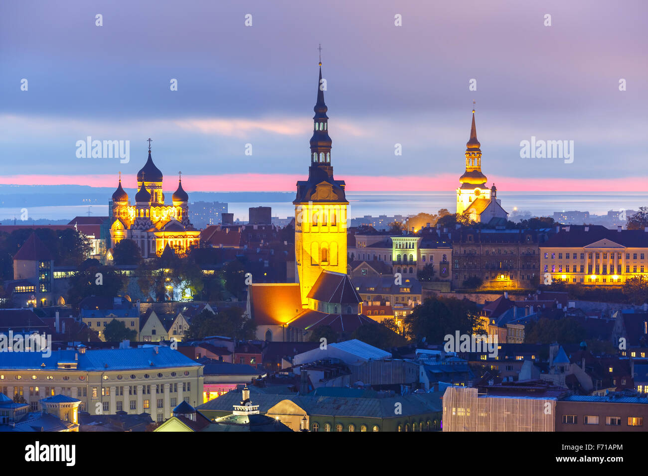 Aerial view old town at sunset, Tallinn, Estonia Stock Photo - Alamy