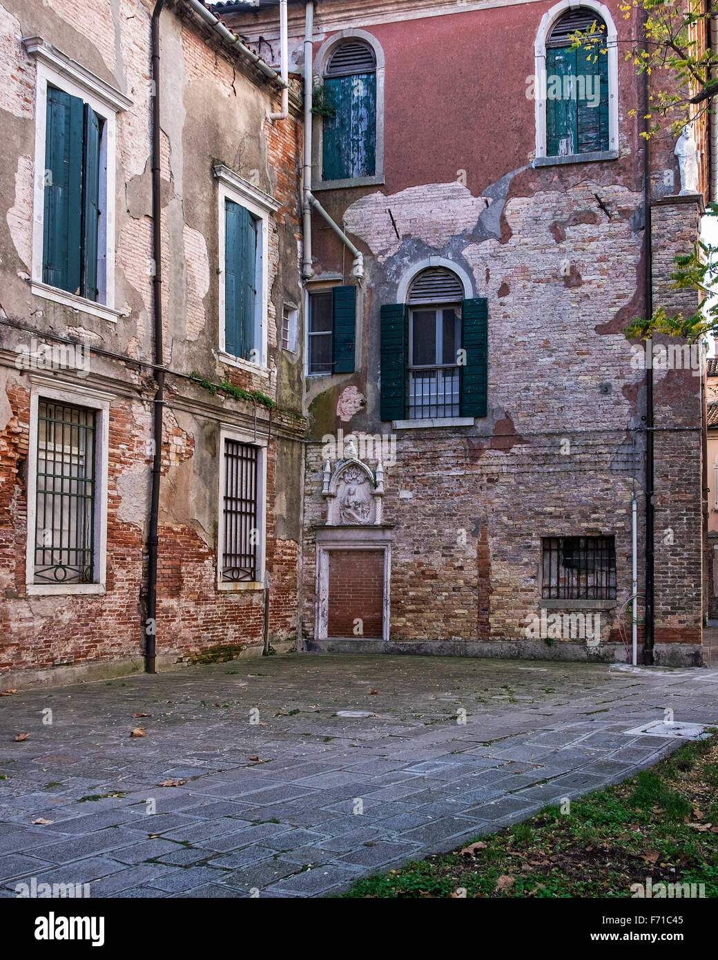 Venice Italy, Weathered, eroded Exterior wall of old building on Campo ...