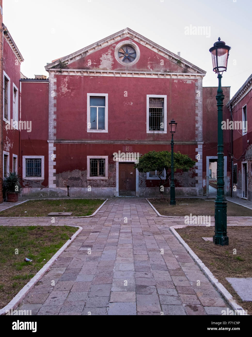 Venice Castello. Red Venetian House with gable and symmetrical garden ...