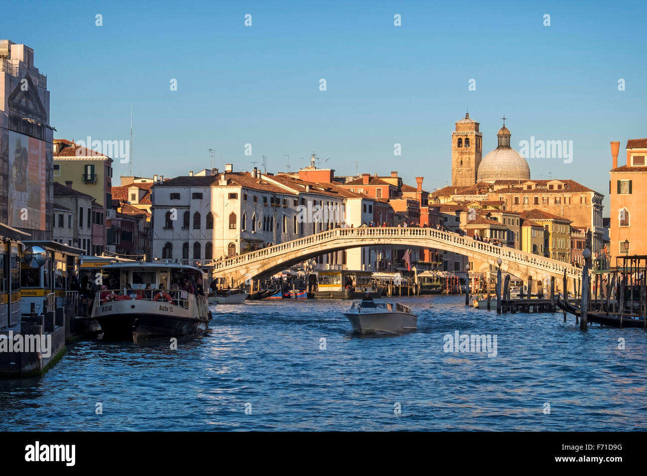 Italy, Venice, Grande Canale, Ponte Degli Scalzi bridge and ACTV ...