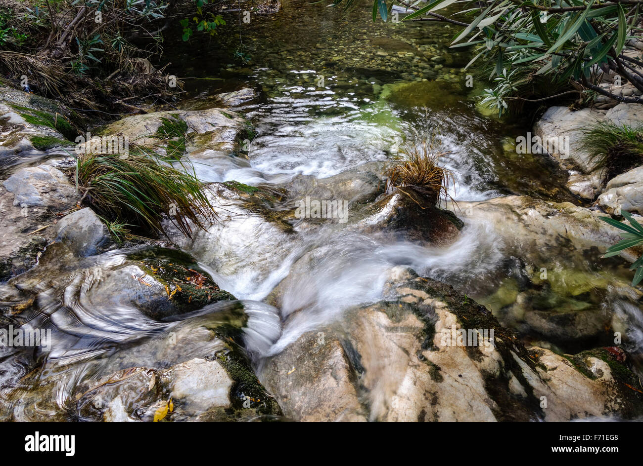 Rocky cascading mountain stream in Barranco blanco, Coin, Andalusia ...