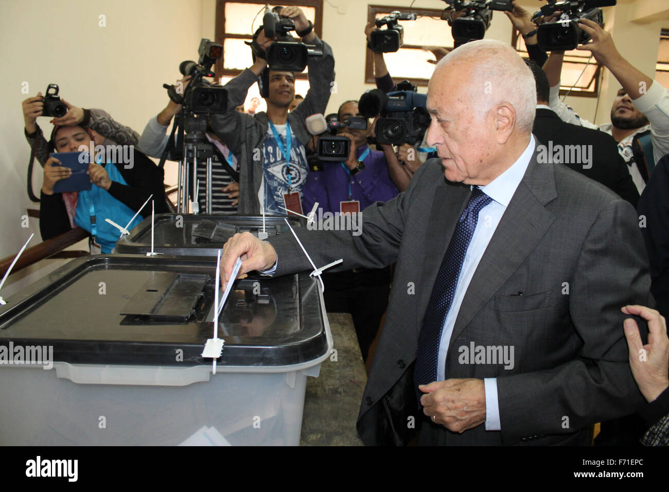 Cairo, Egypt. 23rd Nov, 2015. Arab League Secretary-General Nabil ...