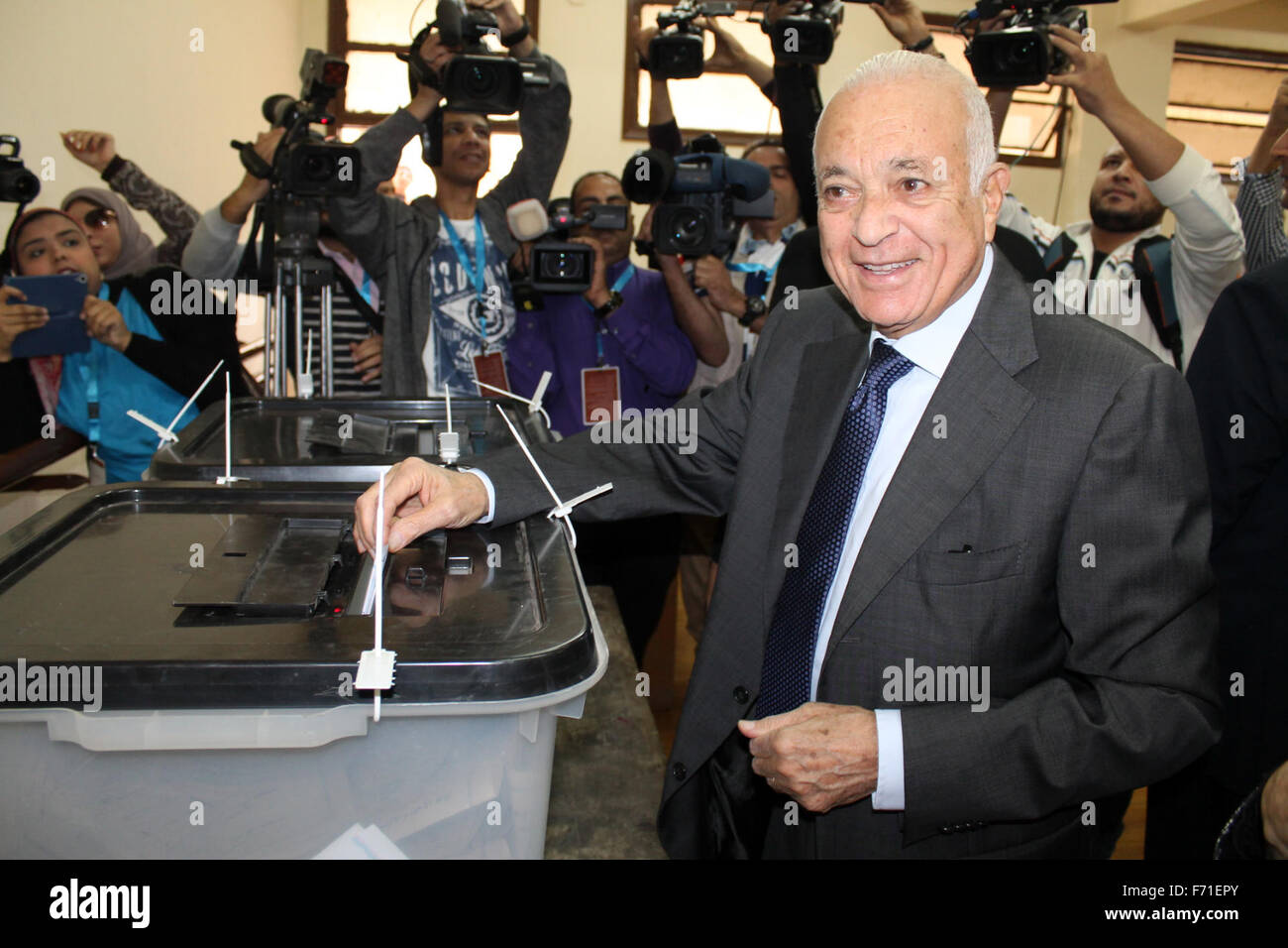 Cairo, Egypt. 23rd Nov, 2015. Arab League Secretary-General Nabil ...
