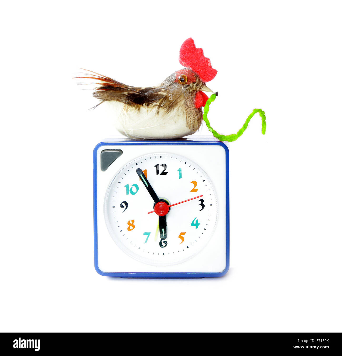 Early bird catches gets the worm proverb representing alarm clock on 6 ...