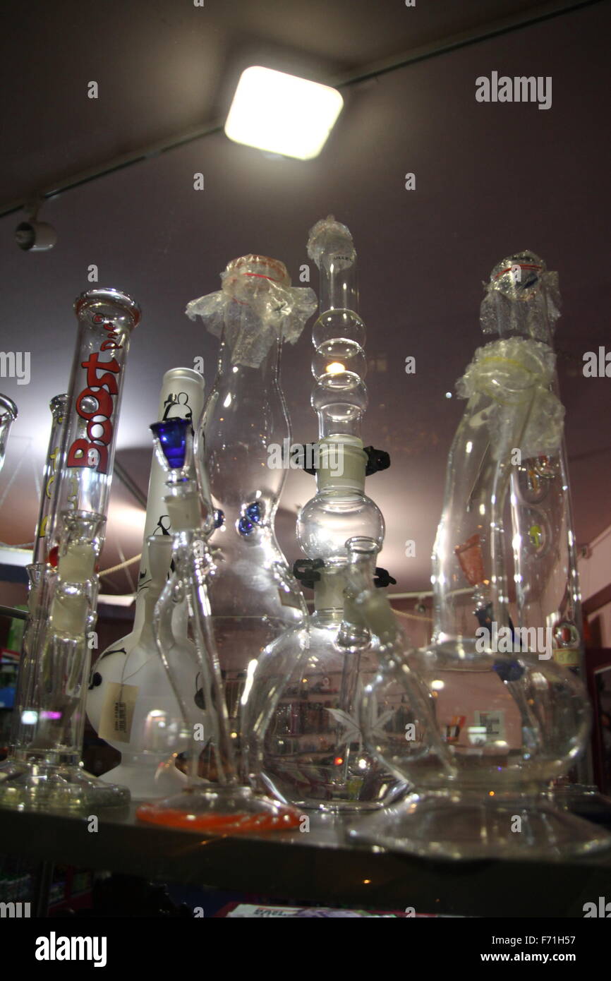 glass bongs in shop window in rome italy Stock Photo - Alamy
