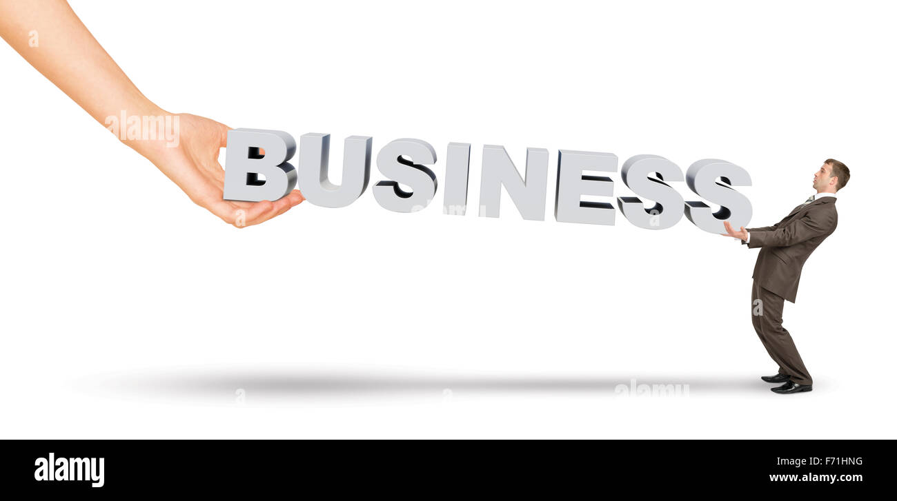 Businessman and hand holding word business Stock Photo - Alamy
