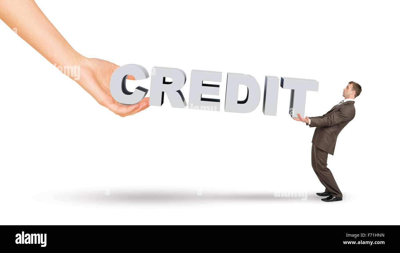 Businessman and hand holding word credit Stock Photo - Alamy