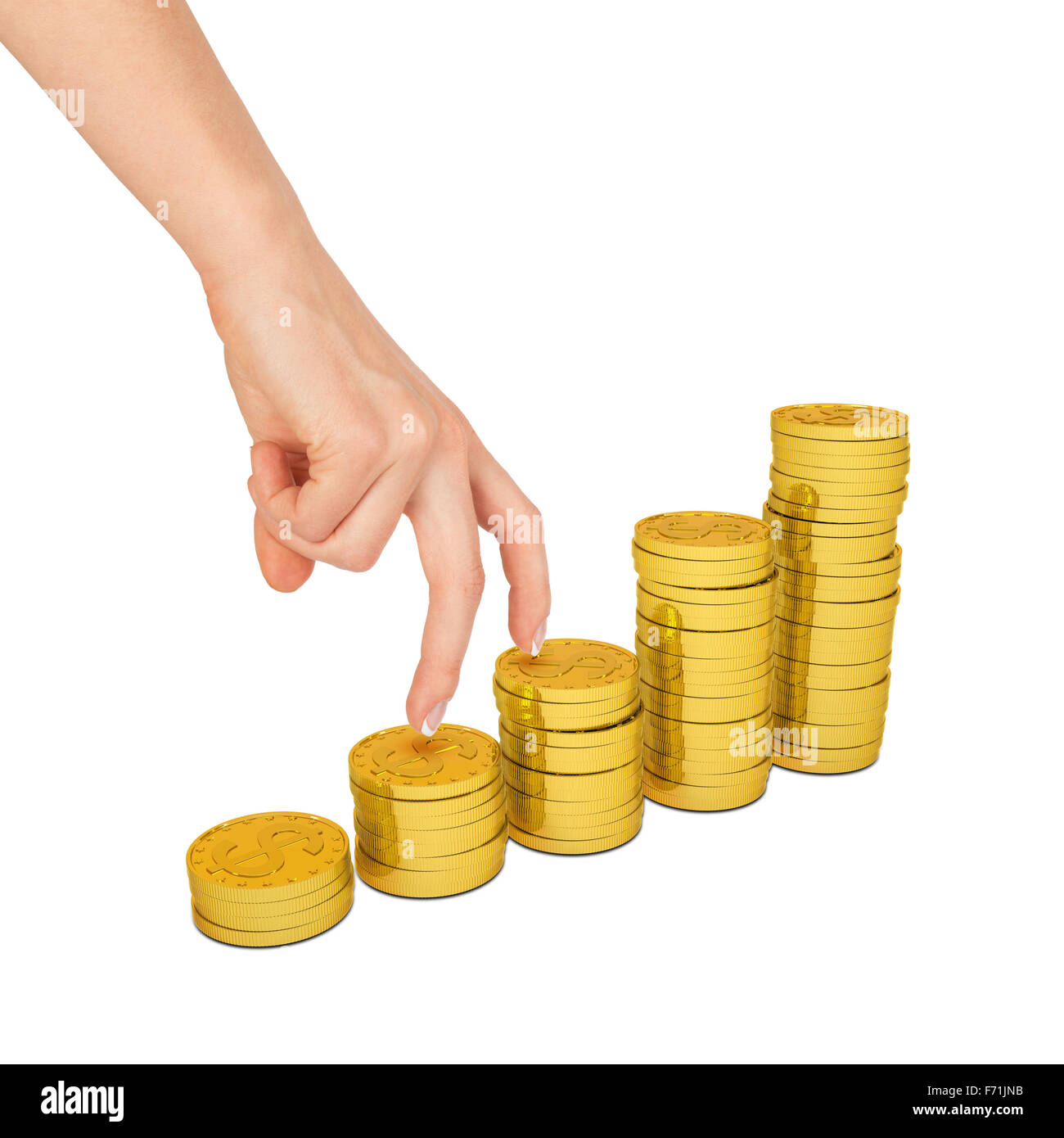 Womans hand with gold coins Stock Photo - Alamy