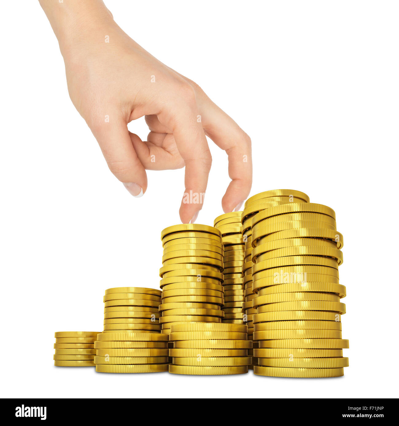 Stack coins hand on Cut Out Stock Images & Pictures - Alamy