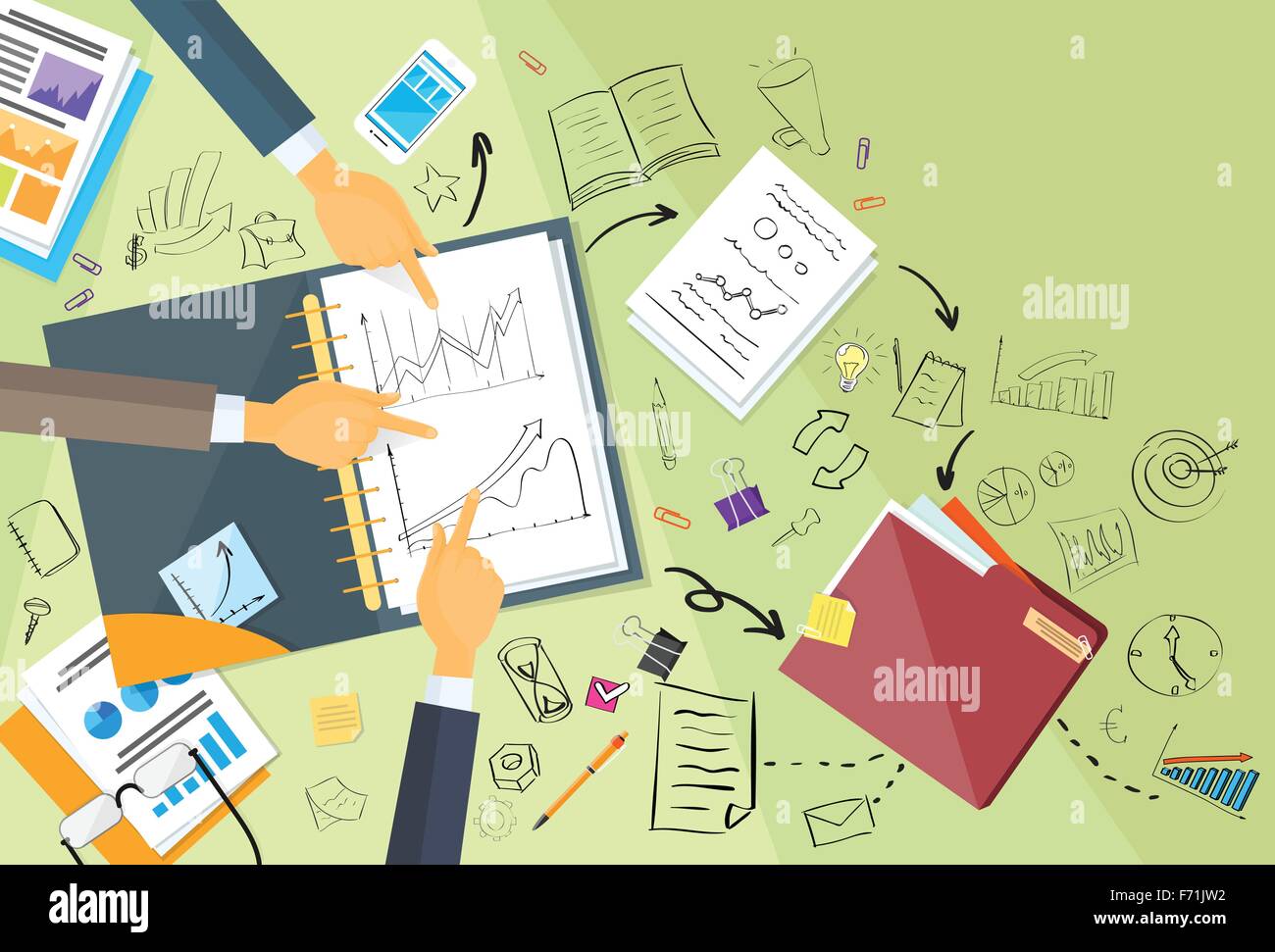 Business People Working Finance Graph Sketch Desk Stock Vector Image ...