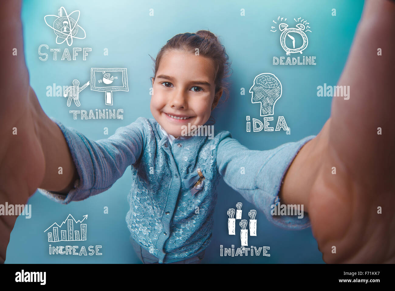 Teenage girl is photographed and child smiling happy thumbnail i Stock ...