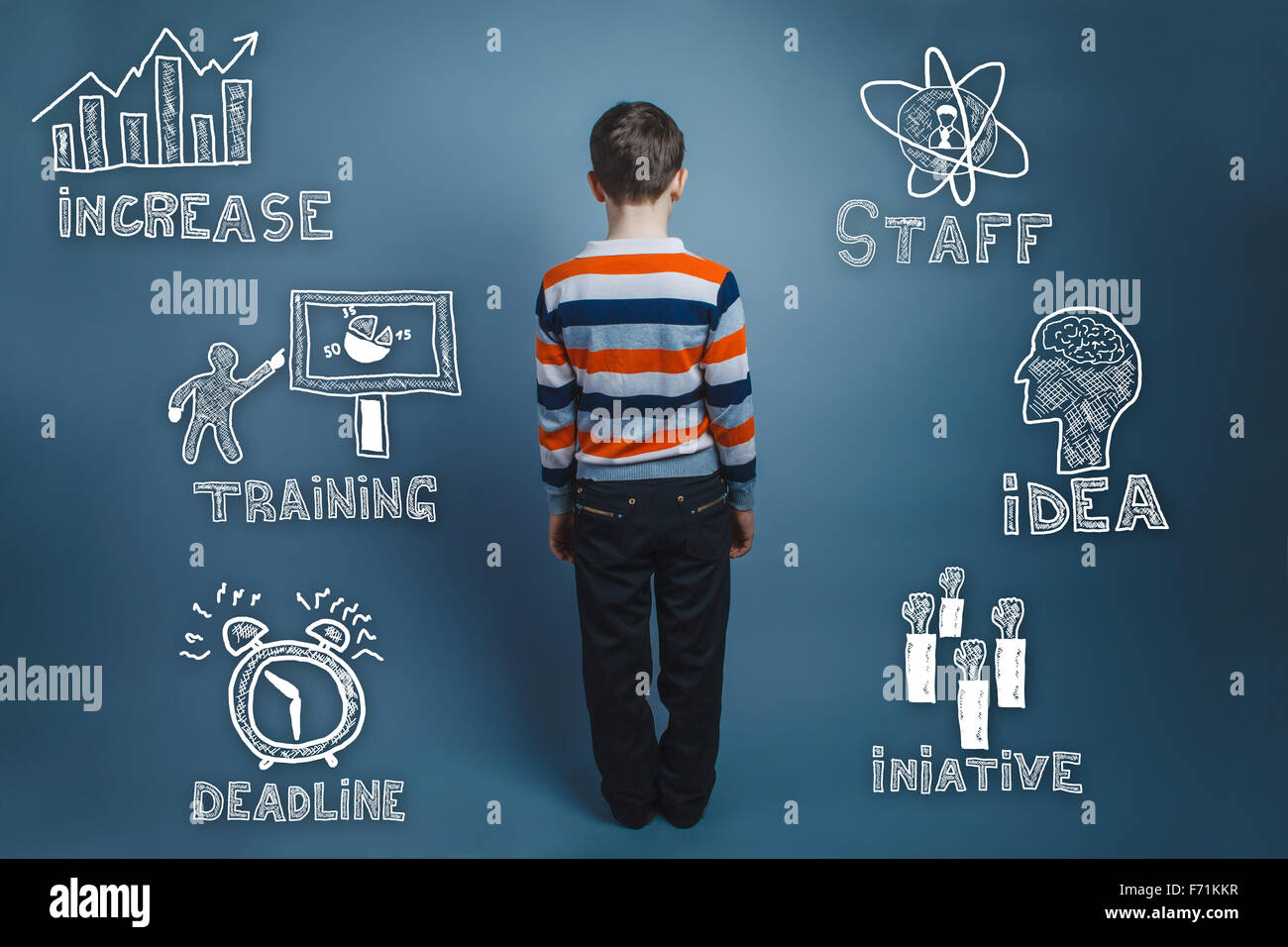 teenager boy turned his back on a thumbnail icons set business s Stock ...