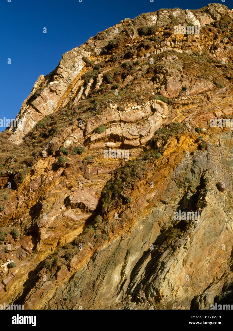 Detail of folding in the dramatically coloured cliff above the south ...