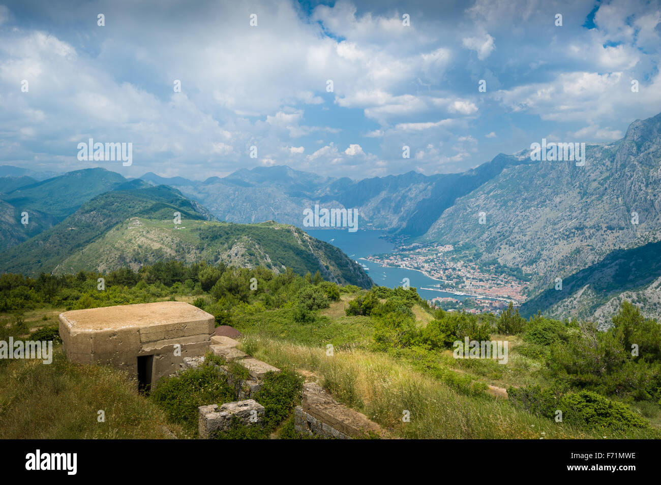 Fort Gorazda ruins and view to Bay of Kotor Stock Photo - Alamy